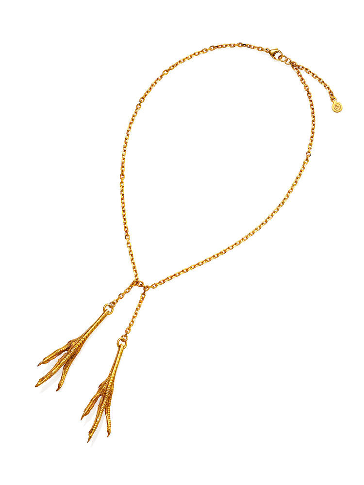 Unique designer Chicken Feet necklace with double pendant, 18 karat go ...